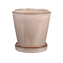 Pot de fleurs en céramique AUVA avec soucoupe, beige, 10cm, Ø10,5cm